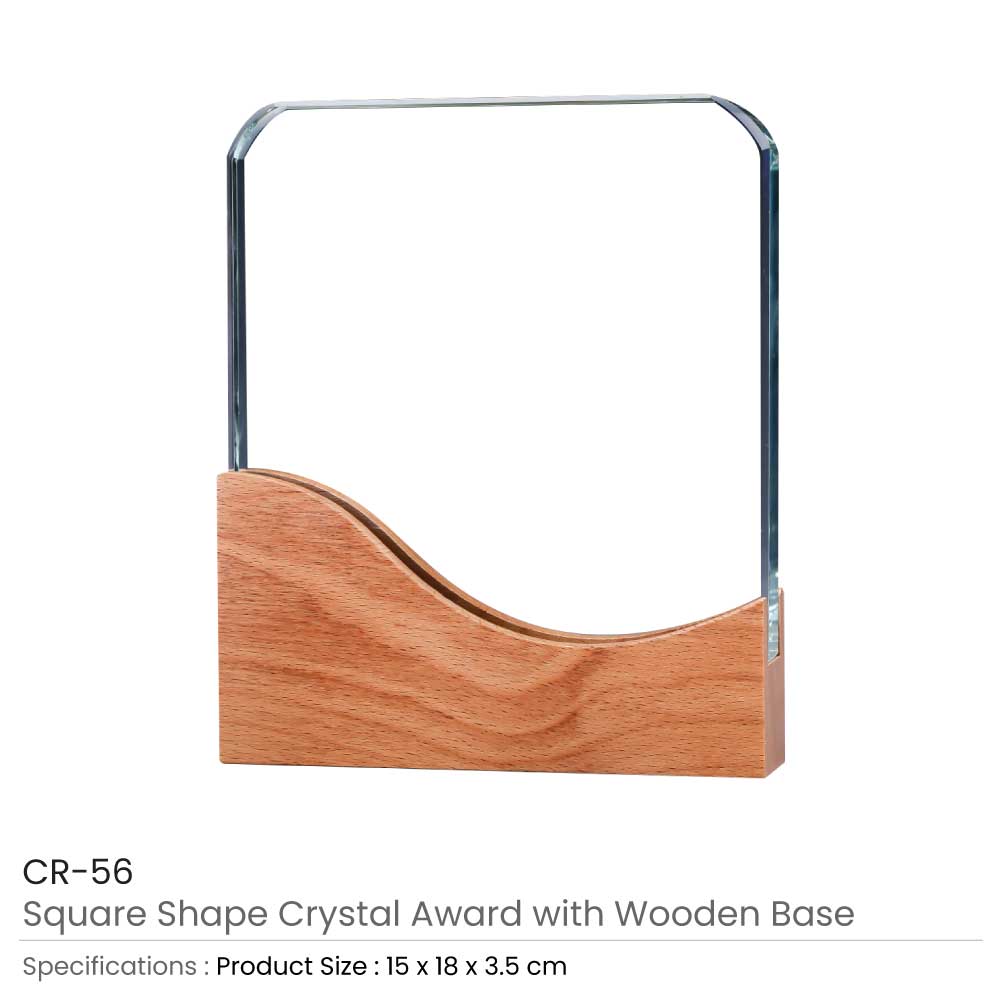 Square Crystal Awards with Wooden Base | Promotional Gifts Items Suppliers