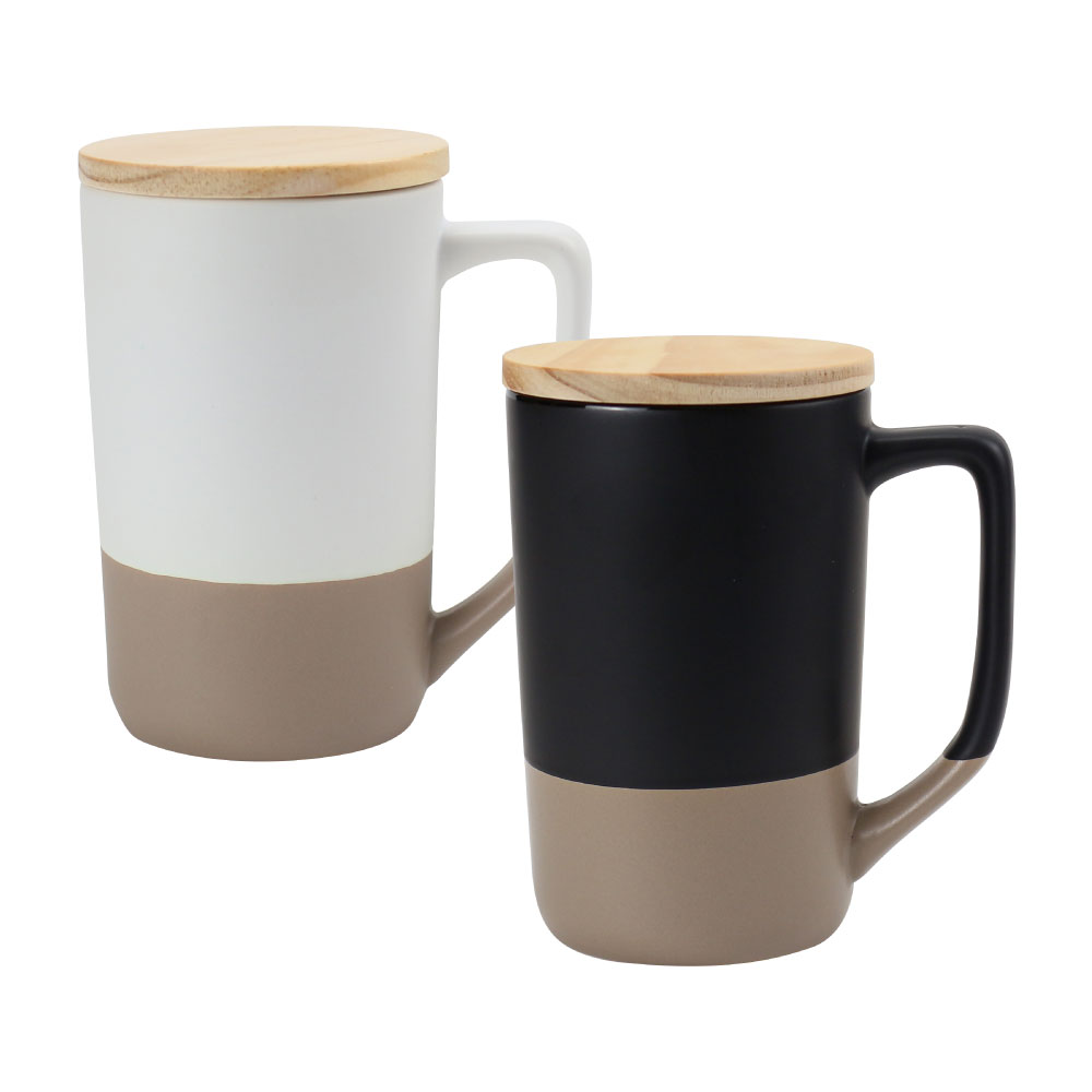 Two-toned Ceramic Mugs with Clay Bottom, Bamboo Lid | Promotional Gifts ...