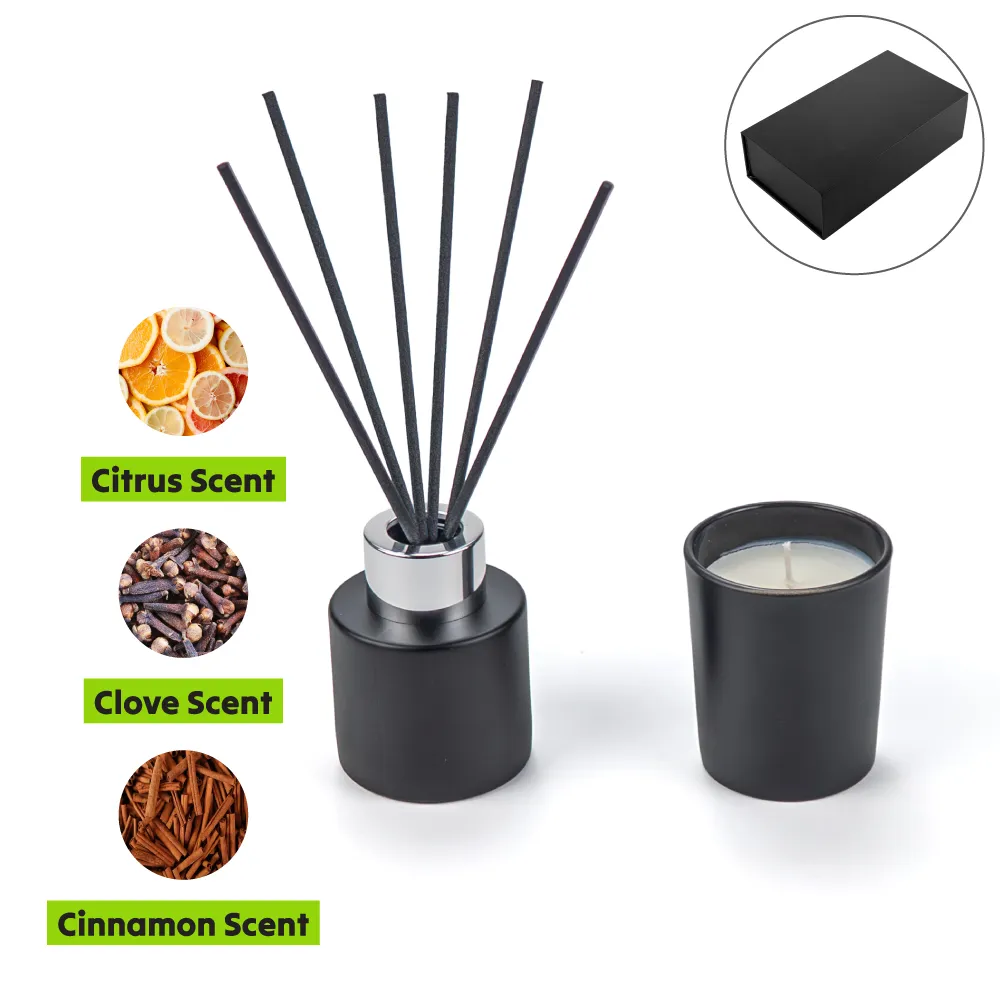 Scented Candle and Aroma Reed Diffuser with 6 Pcs Sticks Gift Sets ...